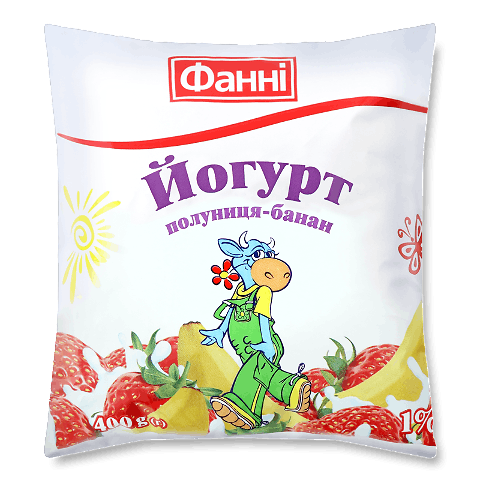 Йогурт «Фанні» полуниця-банан 1% п/е 400г – онлайн-супермаркет «Сільпо»