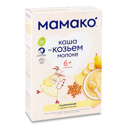 Каша «Мамако» пшенична на козячому молоці з грушею і бананом 200г ...