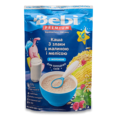 Каша Bebi «3 злаки» молочна малина-меліса 200г – онлайн-супермаркет ...