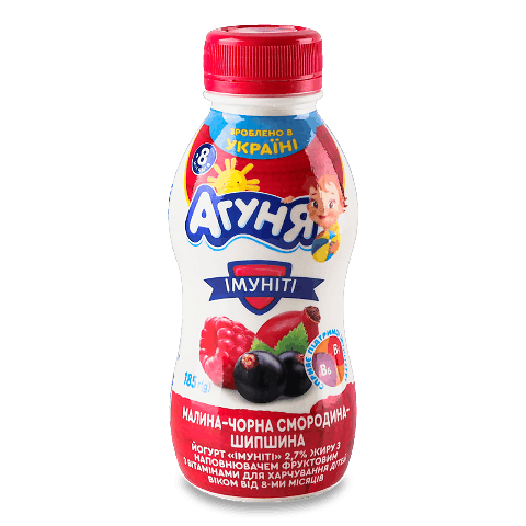 Йогурт «Агуня» малина-чорна смородина-шипшина 2,7%, пляшка 185г ...