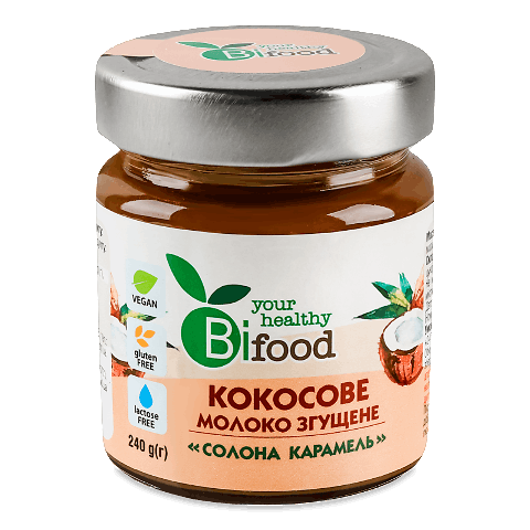 Молоко згущене Bi food кокосове солона карамель 240г – онлайн ...